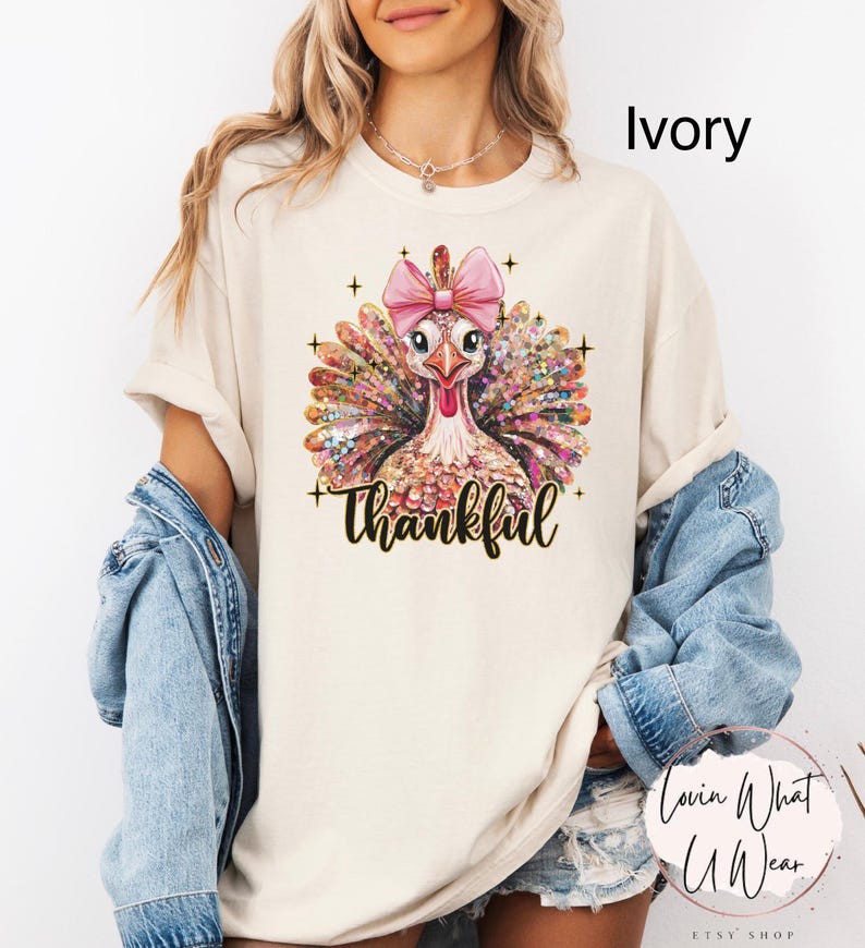 Comfort Colors Faux Glitter Turkey Shirt Womens Thanksgiving T-shirt ...