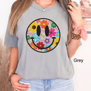 Comfort Colors Boho Floral Smile Face Shirt Faux Embroidered Retro ...