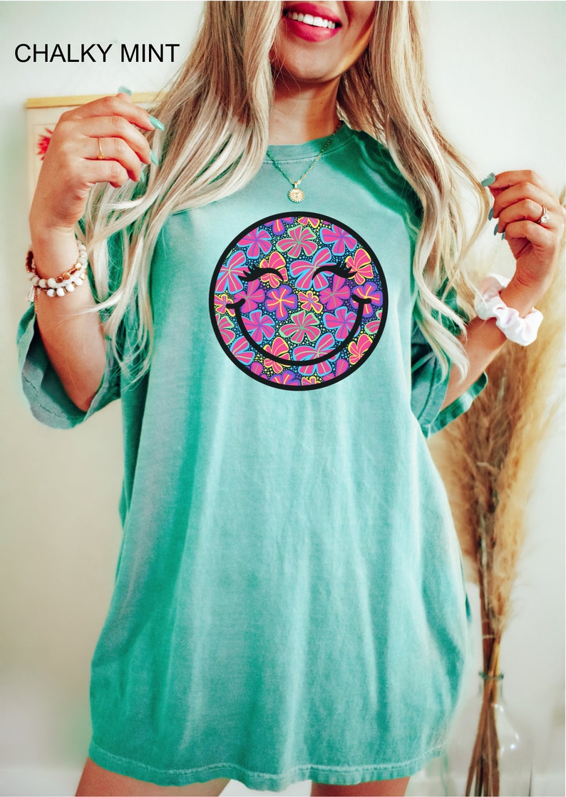 Comfort Colors Tropical Floral Smile Face Shirt Summer Flowers Smile ...