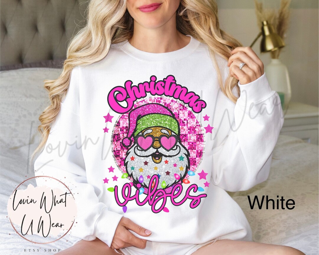 Faux Glitter Santa Sweatshirt Sparkle Santa With Sunglasses Shirt Cute ...