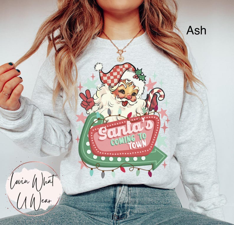Retro Santa Sweatshirt Vintage Christmas Shirt Festive Santa Holiday ...