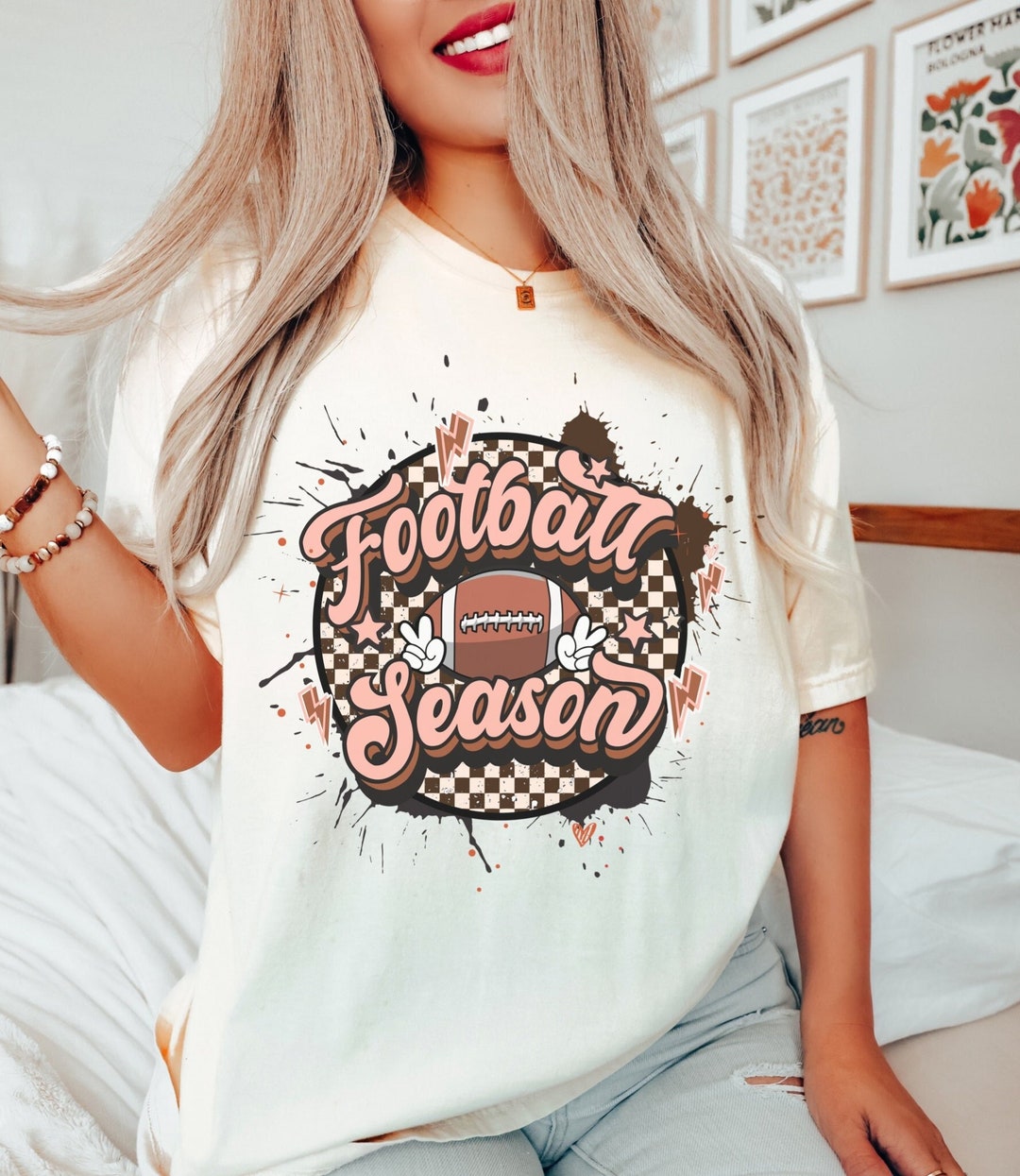 Retro Touchdown Season Football Comfort Colors Shirt, Trendy Football ...