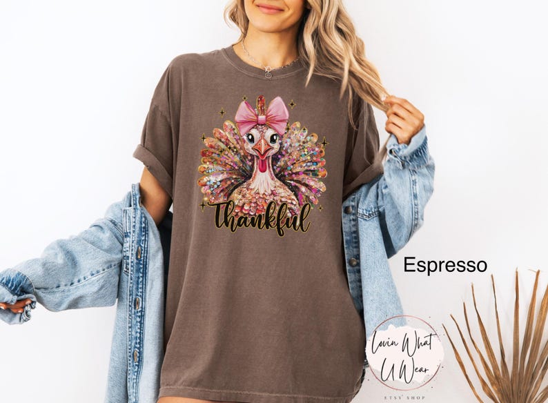 Comfort Colors Faux Glitter Turkey Shirt Womens Thanksgiving T-shirt ...