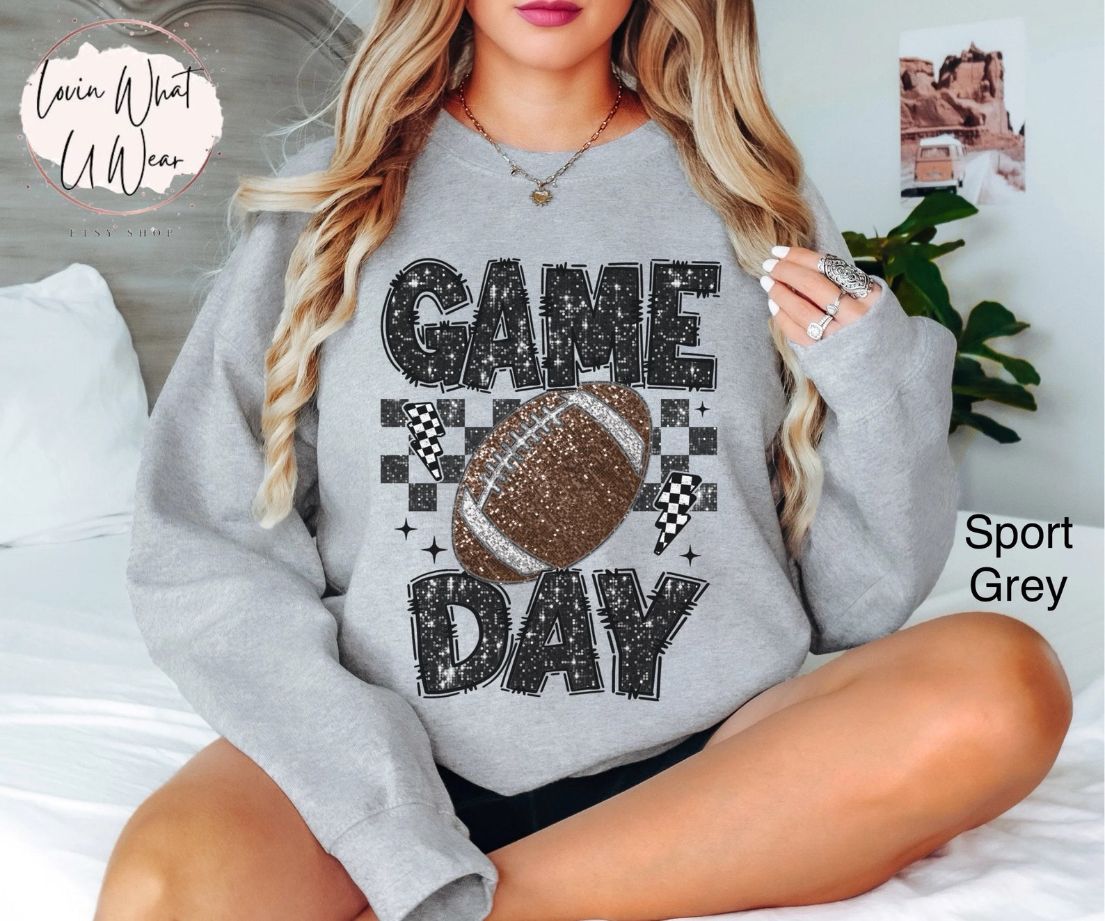 Faux Glitter Football Sweatshirt Football Game Day Shirt Football Mom ...