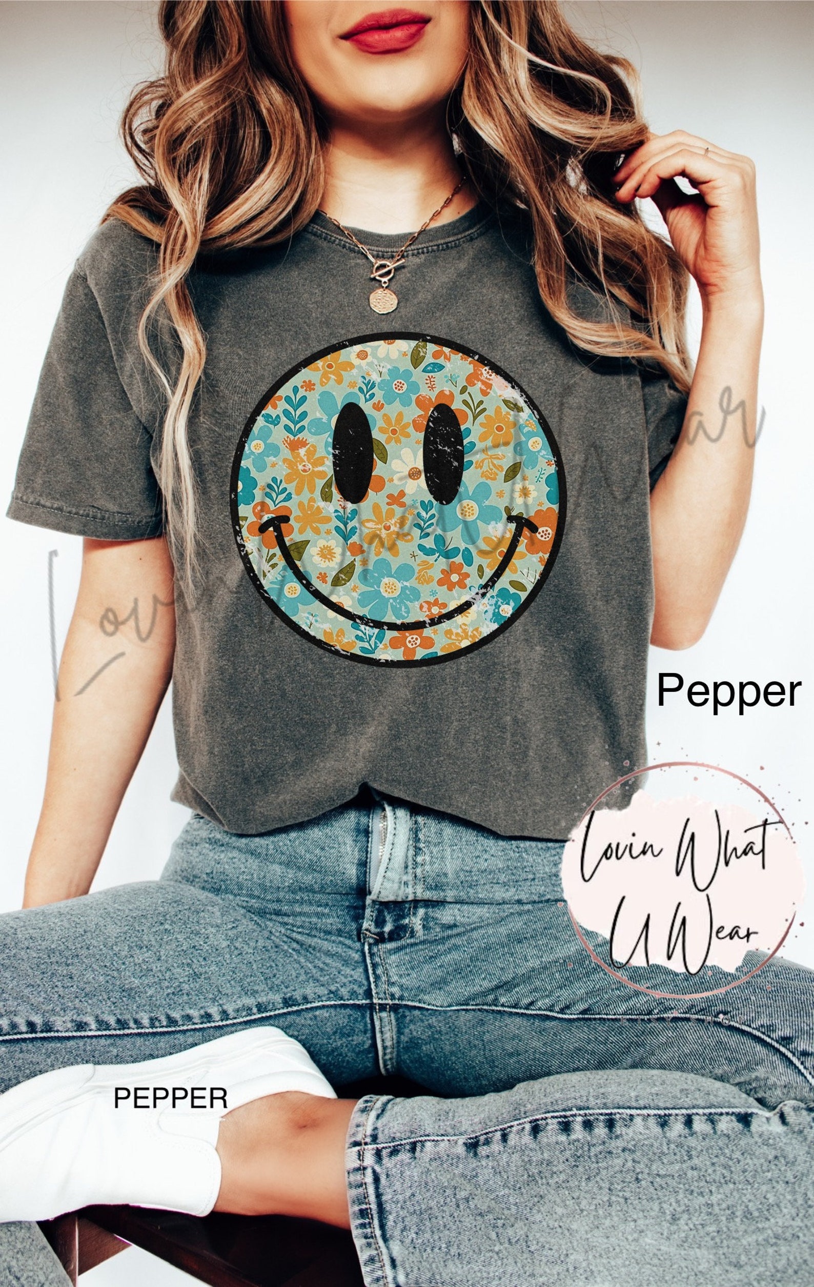 Comfort Colors Vintage Floral Smile Face Shirt Boho Flowers Graphic Tee ...