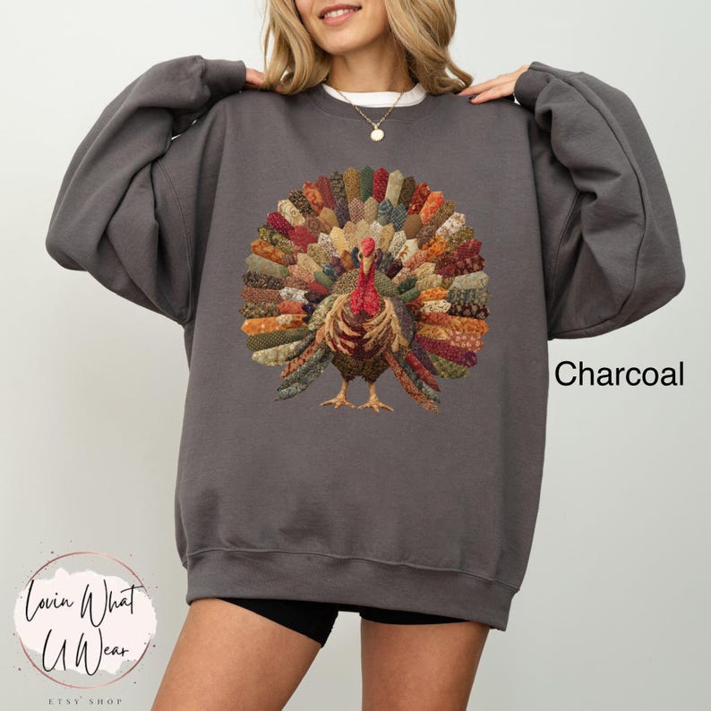 Preppy Faux Patchwork Turkey Shirt Coquette Thanksgiving Sweatshirt ...