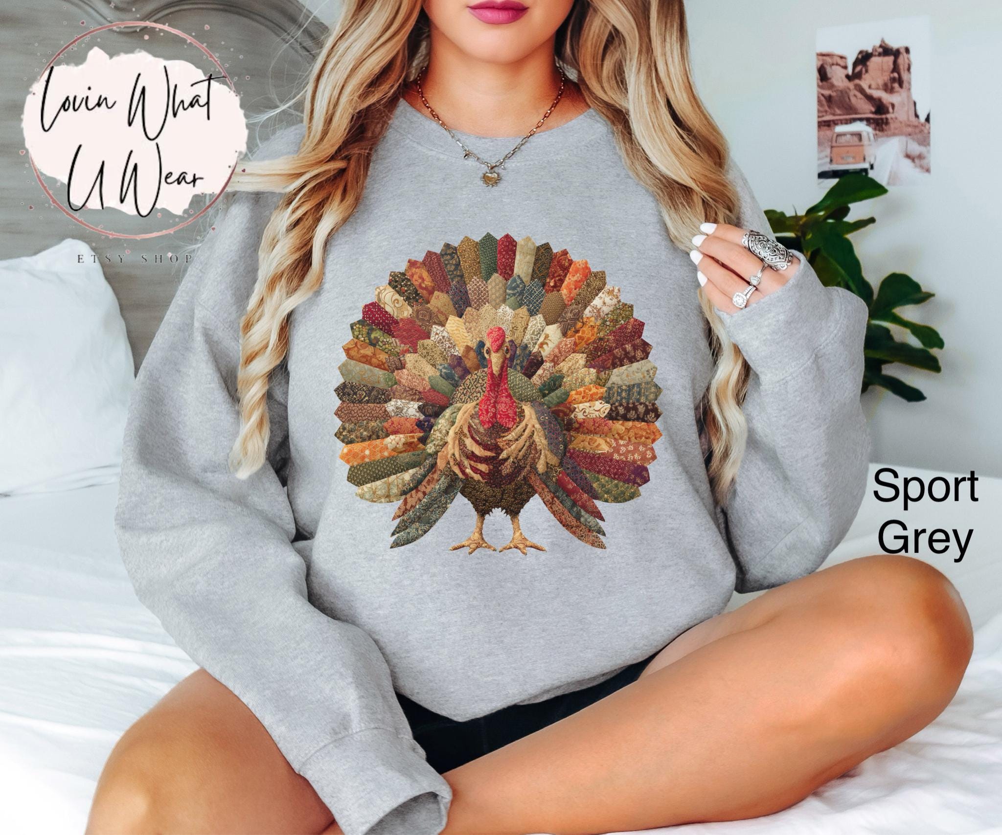 Preppy Faux Patchwork Turkey Shirt Coquette Thanksgiving Sweatshirt ...