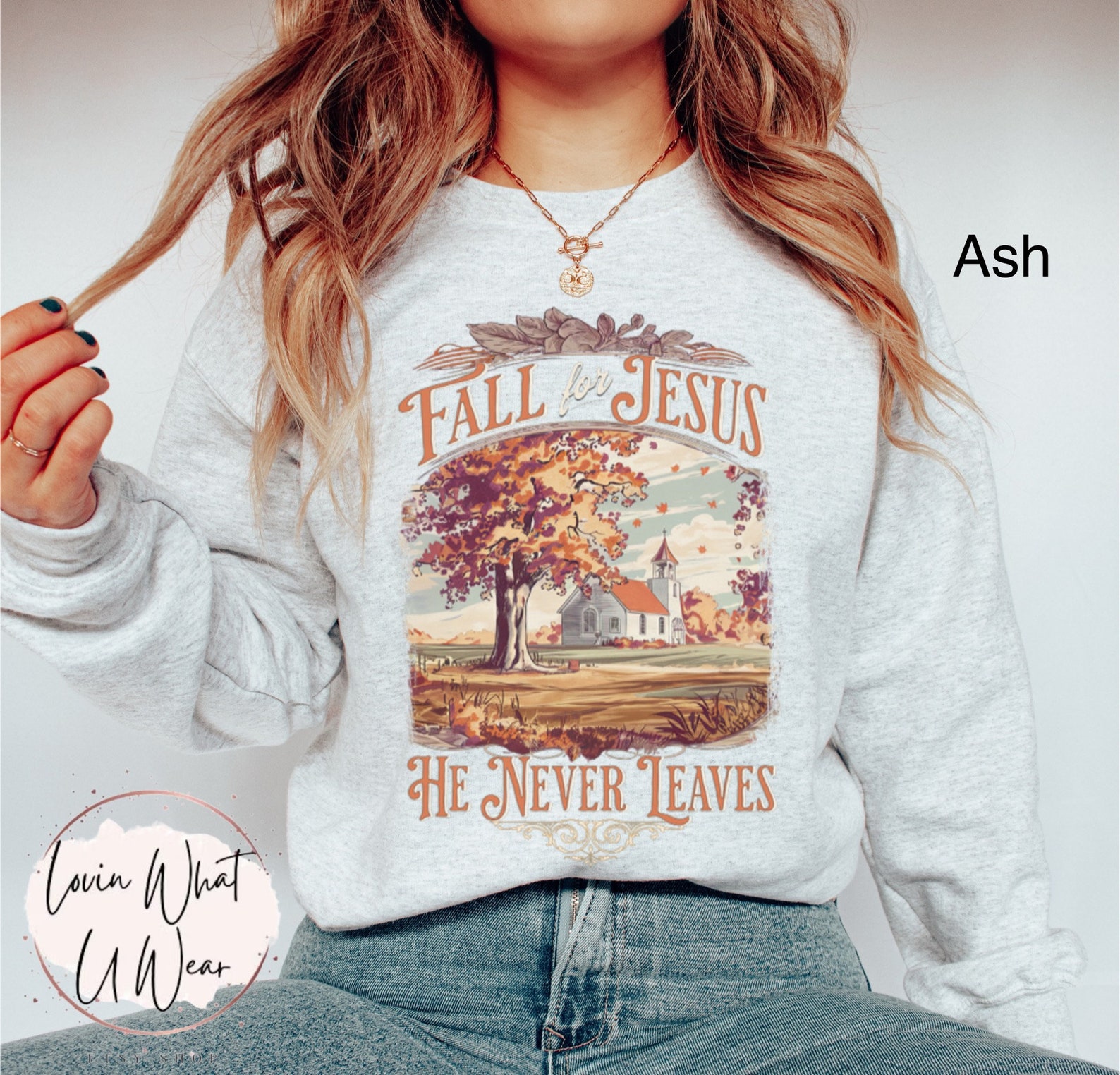 Religious Fall Sweatshirt Fall for Jesus He Never Leaves Shirt Jesus ...
