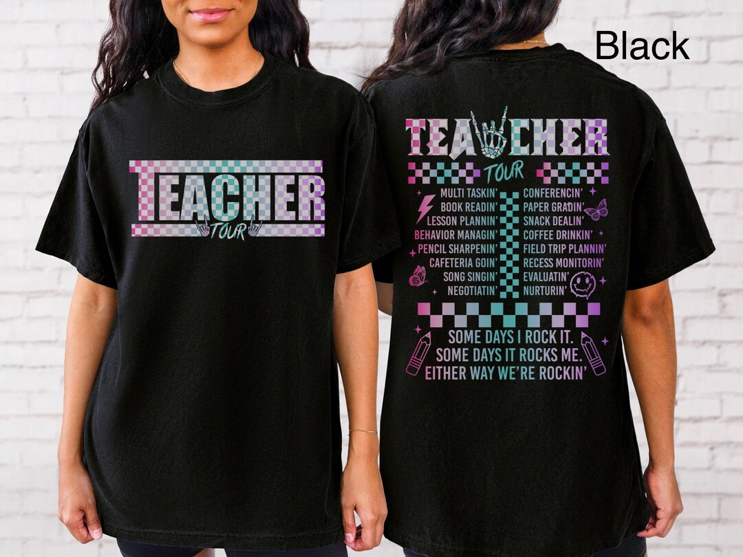 Comfort Colors Retro Teacher Tour Shirt Checkered Teacher T-shirt Back ...