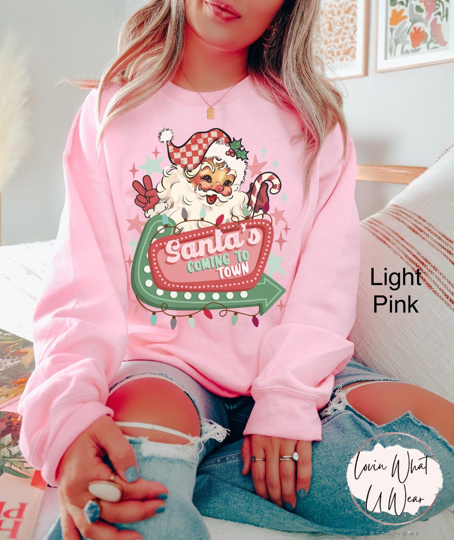 Retro Santa Sweatshirt Vintage Christmas Shirt Festive Santa Holiday ...