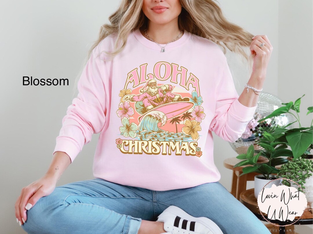 Comfort Colors Aloha Christmas Long Sleeve T-shirt Surfing Santa Shirt ...