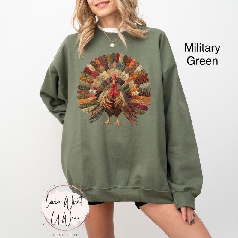 Preppy Faux Patchwork Turkey Shirt Coquette Thanksgiving Sweatshirt ...
