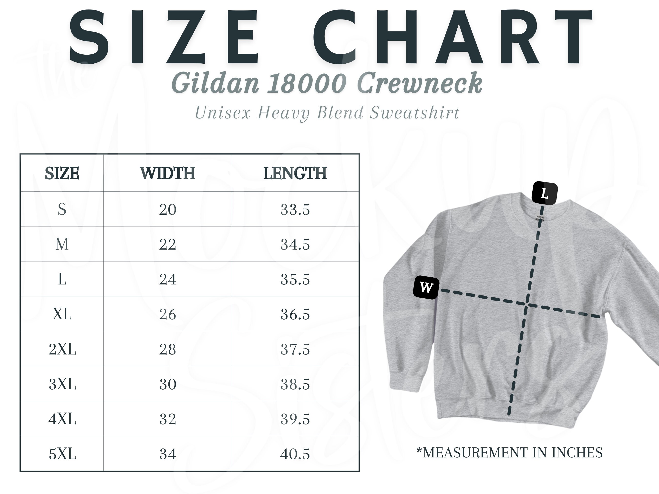Gildan 18000 Size Chart Unisex White Background Gildan 18000 Mockup ...
