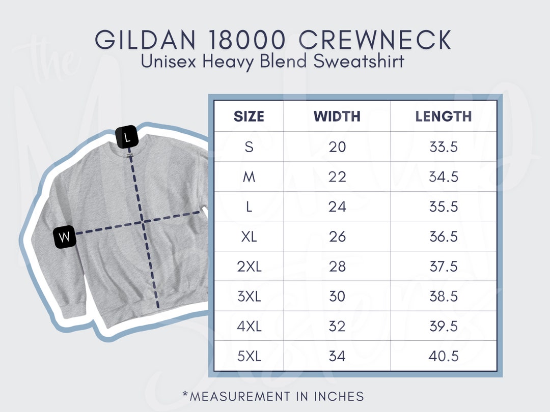 Gildan 18000 Size Chart Unisex Gildan 18000 Mockup Gildan Size Guide ...