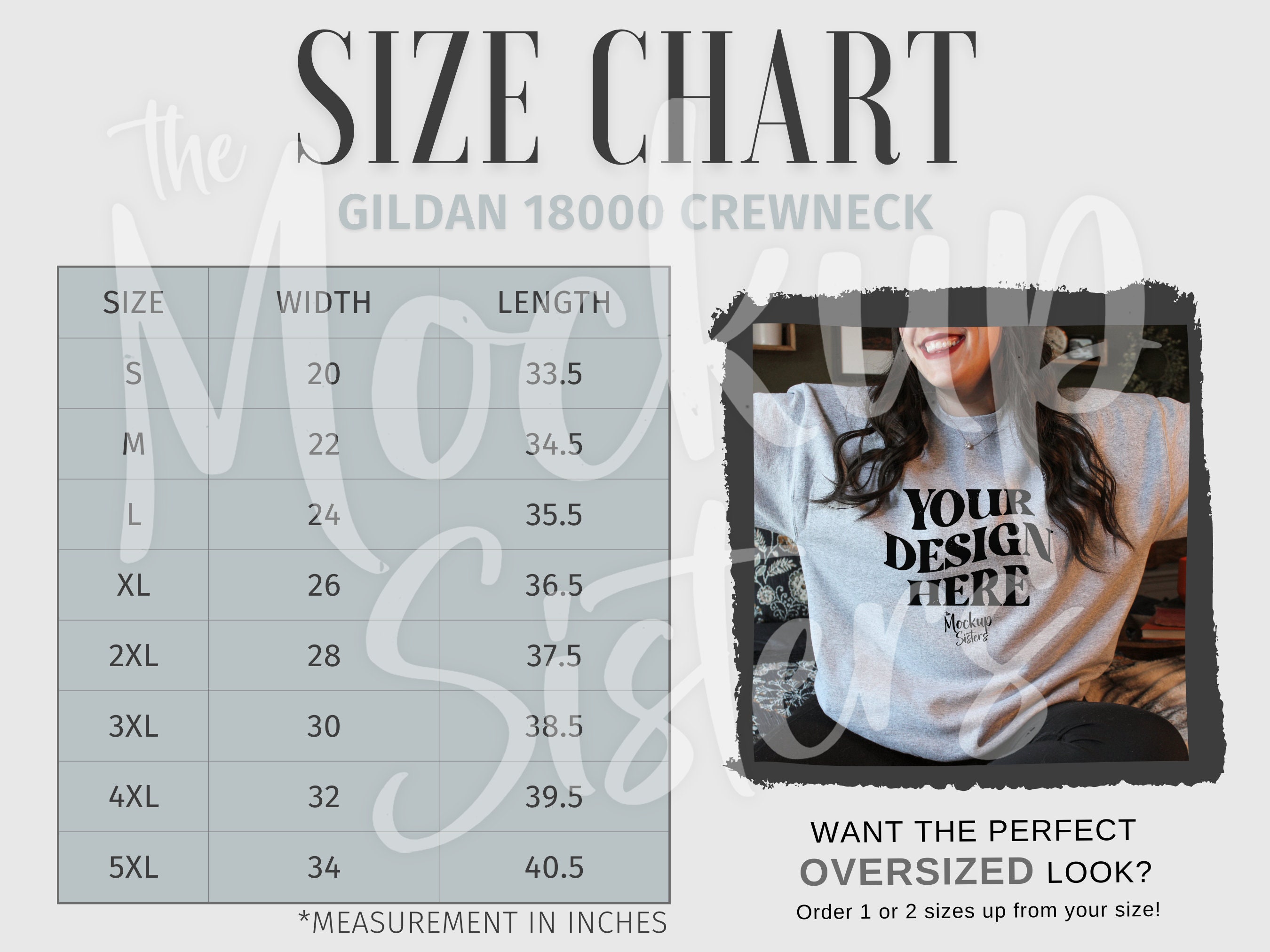 Gildan 18000 Size Chart Gildan Size Chart Gildan 18000 Mockup - Etsy