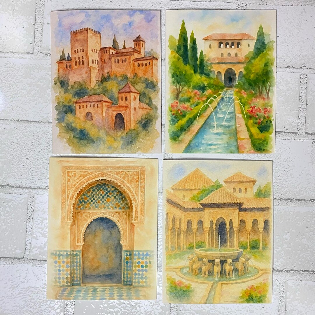 Alhambra Granada Watercolor Greeting Card Set: 8 Handmade Blank A2 ...