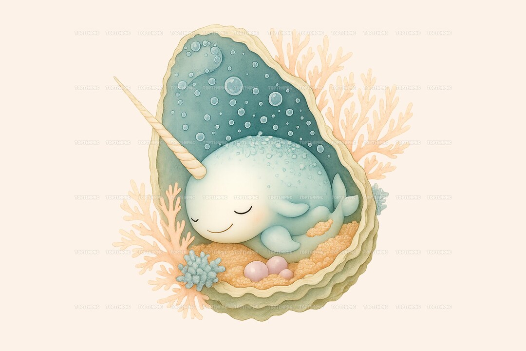 Narwhal in Shell PNG, Ocean Baby Clipart, Cute Sea Animal Digital Download, Narwhal Art Print ...