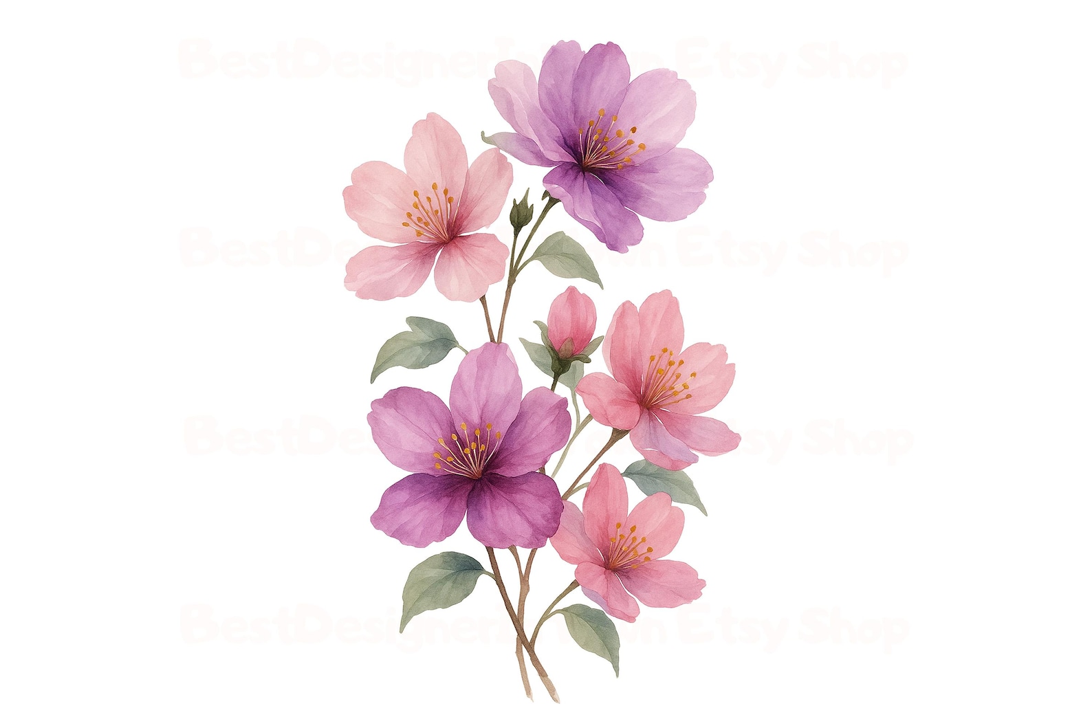 Cherry Blossom PNG, Pink and Purple Flower Clipart, Watercolor Spring ...