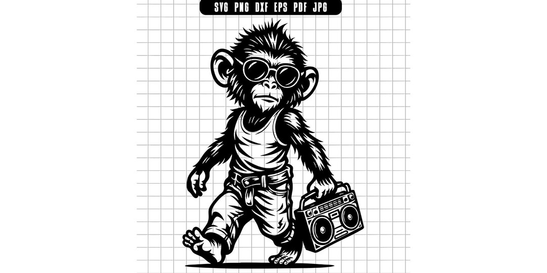 Monkey With Boombox Svg Cool Hip Hop Chimpanzee Wearing Sunglasses ...