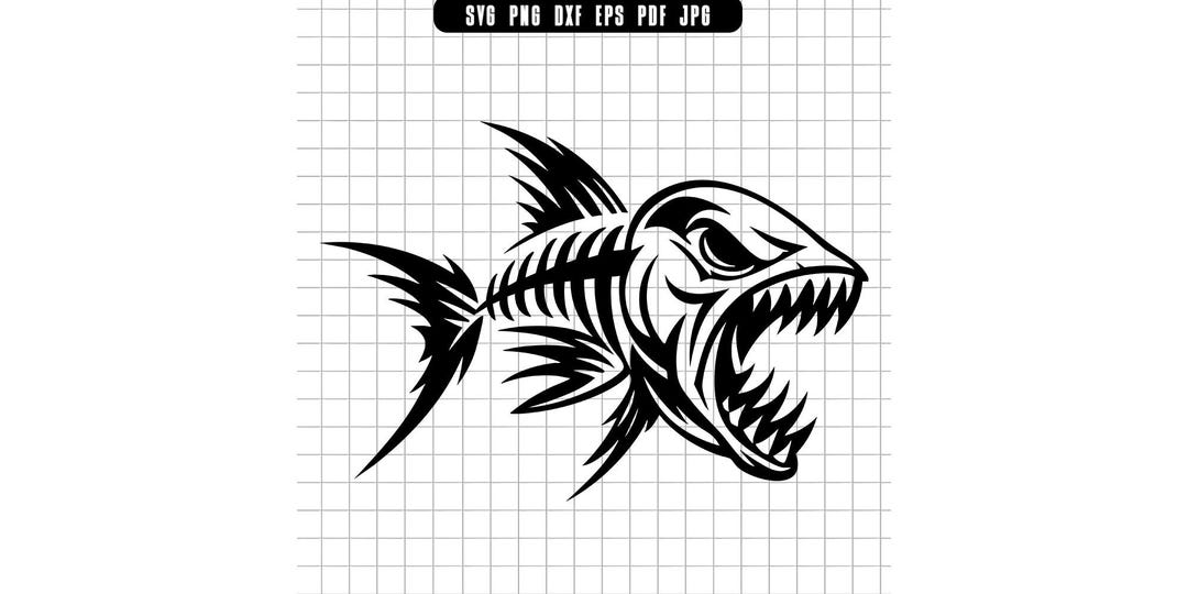 Aggressive Skeleton Fish Svg, Tribal Fish Bones Clipart, Angry Fish ...