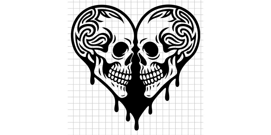 Calavera de corazón SVG, Calavera con corazón goteando SVG, Calavera ...