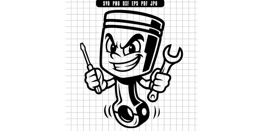 Cartoon Piston Svg, Piston Mascot Svg, Mechanic Svg, Automotive Clipart ...