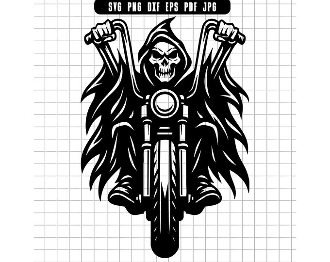 Grim Reaper Riding Motorcycle Svg & PNG Files, Skeleton Skull Biker ...