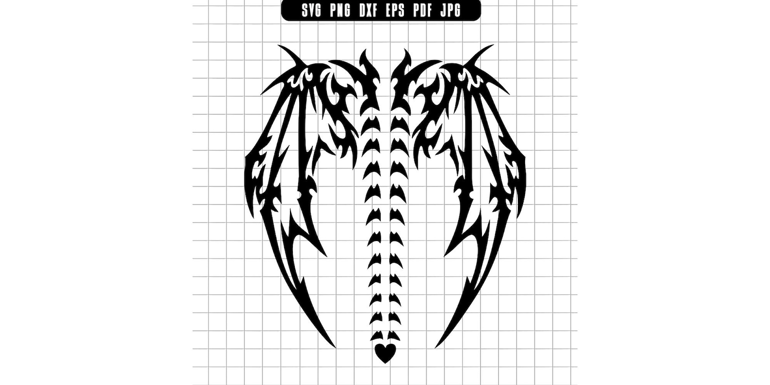 Tribal Wings Svg, Spine Heart Svg, Angel Wing Svg, Tattoo Style Svg ...