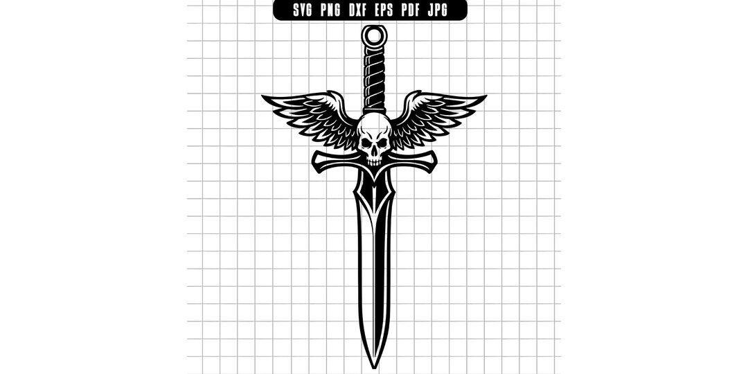 Skull Sword Svg, Winged Sword Svg, Gothic Blade Svg, Skull Wings Svg ...