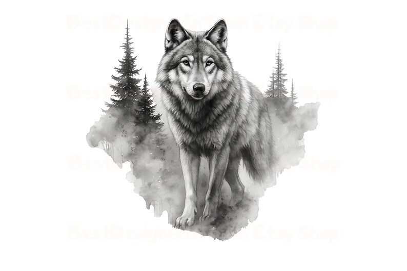 Whimsical Wolf PNG, Watercolor Forest Wolf Clipart, Transparent ...
