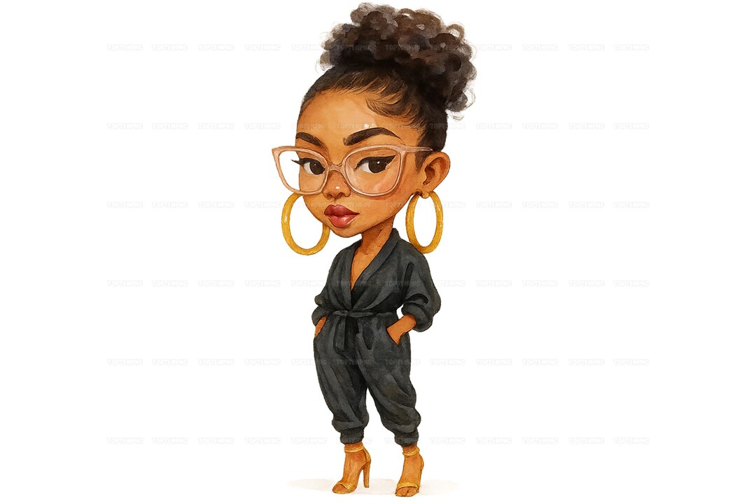 Afro Girl Clipart, Black Woman Clipart, Stylish Afro PNG, Fashion Girl ...