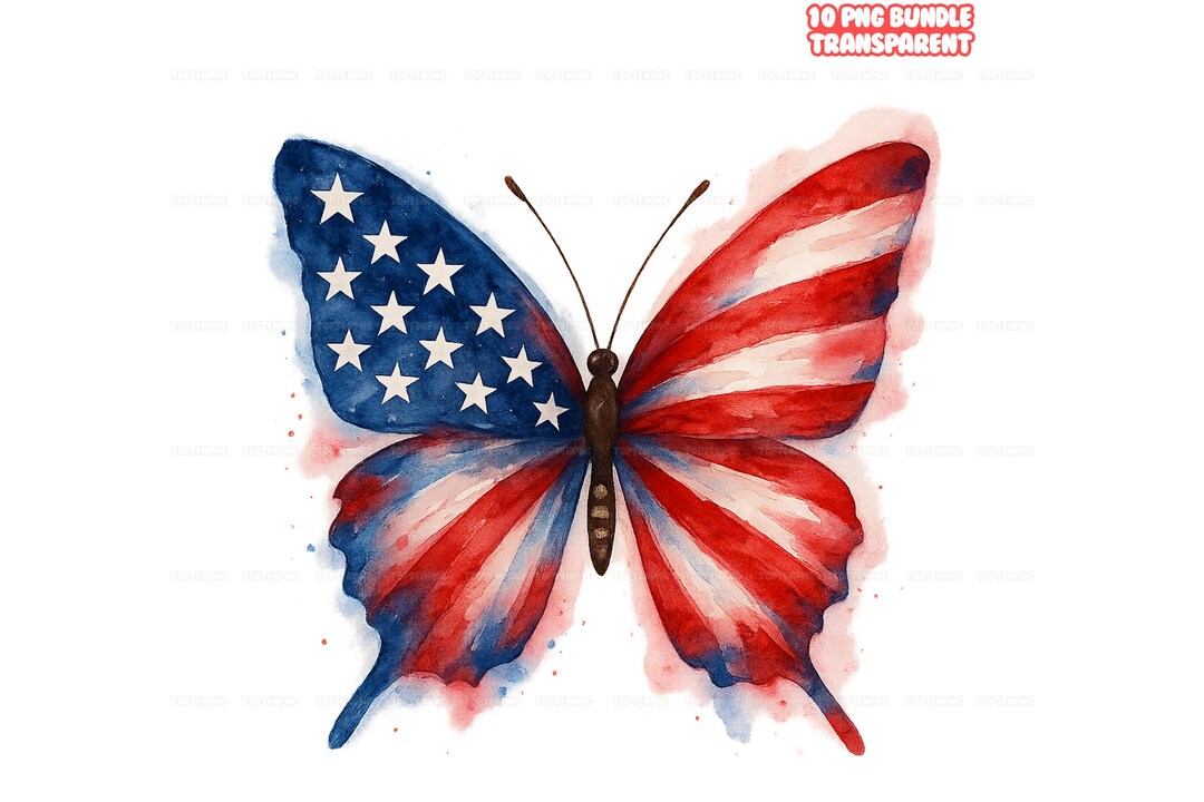 10 PNG Patriotic Butterfly PNG, American Flag Wings Clipart, 4th of ...