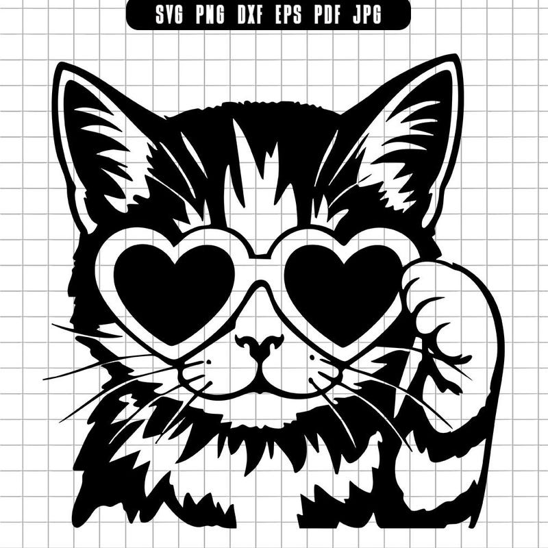 Cat With Heart Glasses - Etsy
