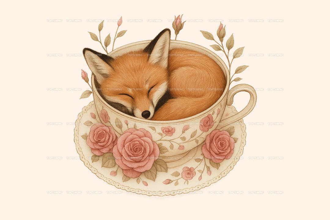 Fox in Teacup PNG, Sleeping Fox Clipart, Baby Fox Digital Download ...
