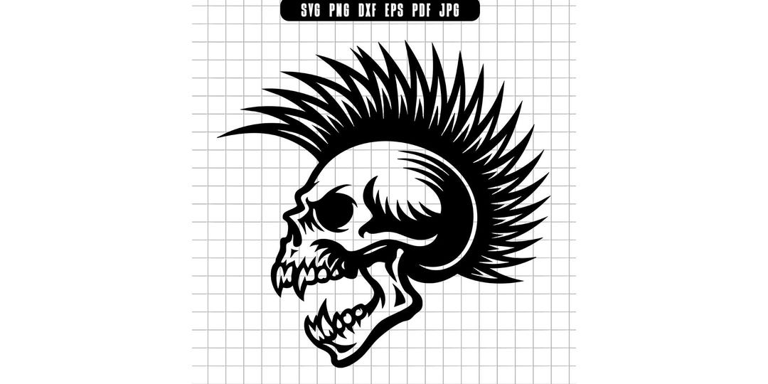Punk Skull Svg, Mohawk Skull Svg, Angry Skull Svg, Tattoo Skull Svg ...