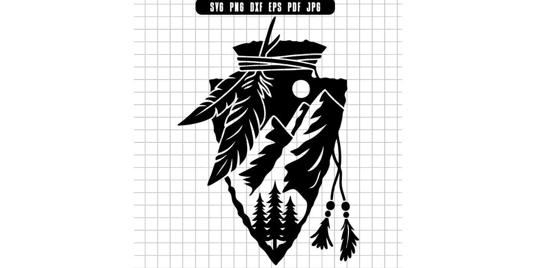 Arrowhead Mountain and Feathers Svg Png Dxf Eps Pdf Jpg, Native ...