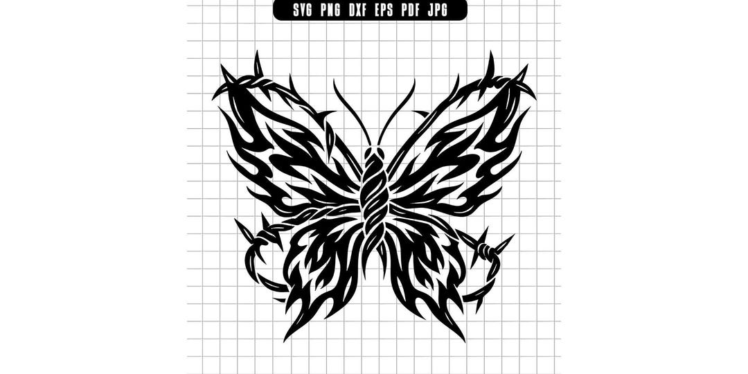 Butterfly With Barbed Wire Wings Vector, Gothic Insect Svg, Edgy Tattoo ...