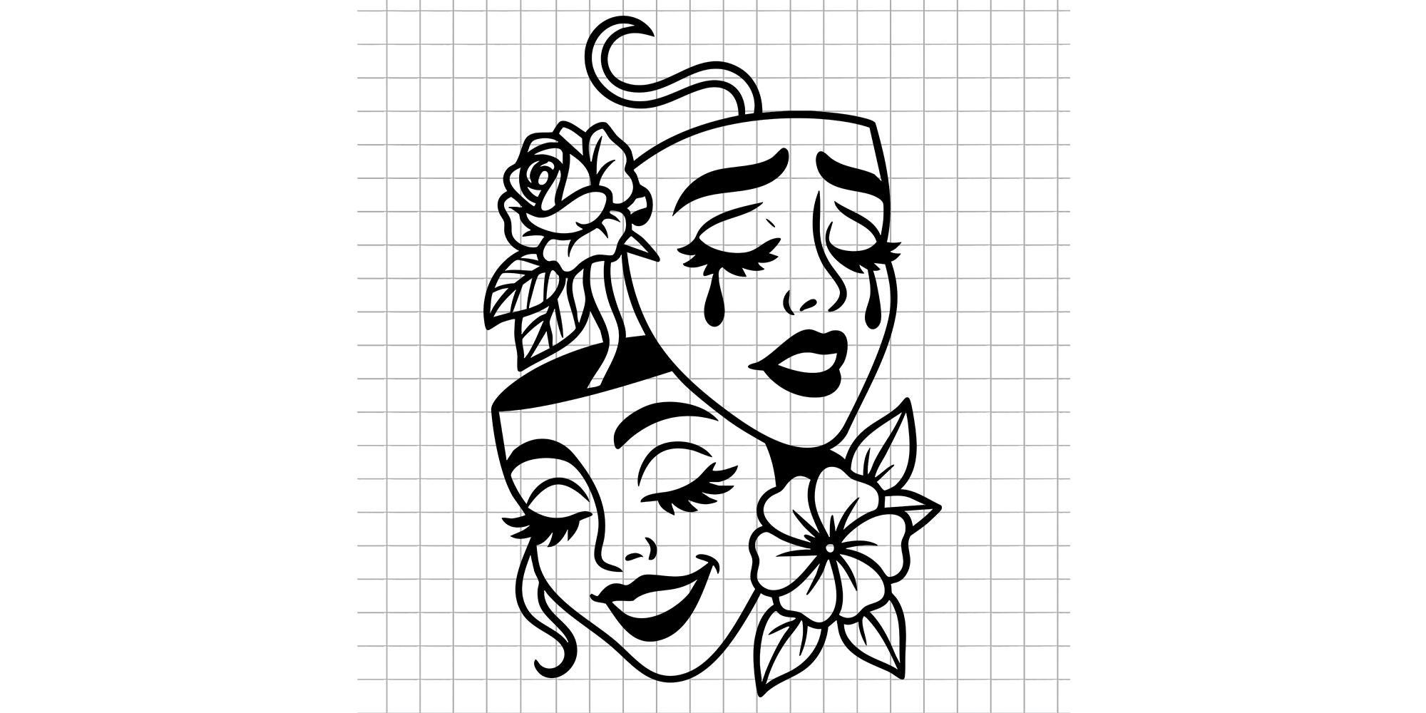 Comedy Tragedy Mask SVG, Theater Face SVG, Drama Mask Clipart ...