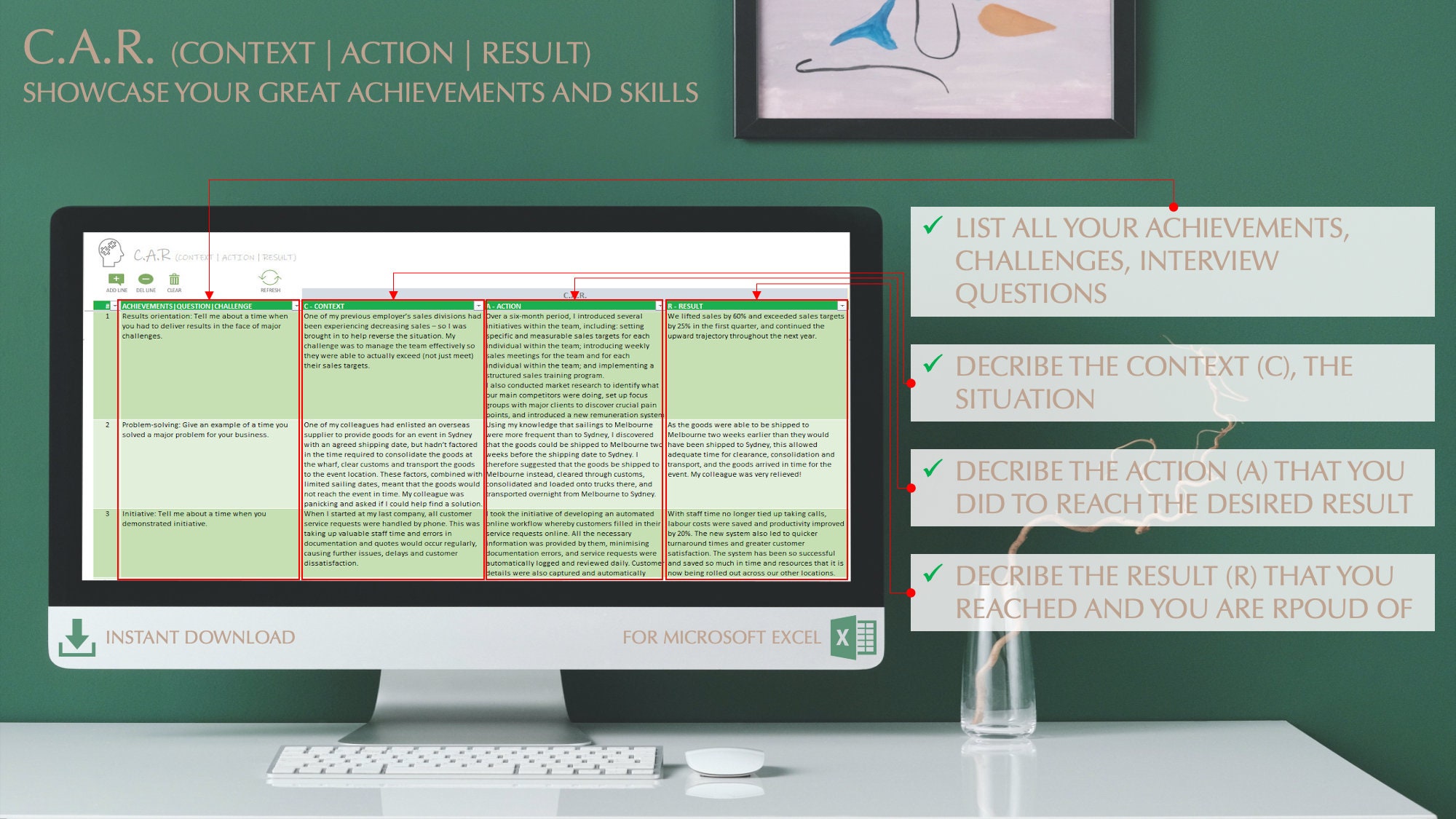 Context Action Result Methodology Excel Template CAR Excel Job ...
