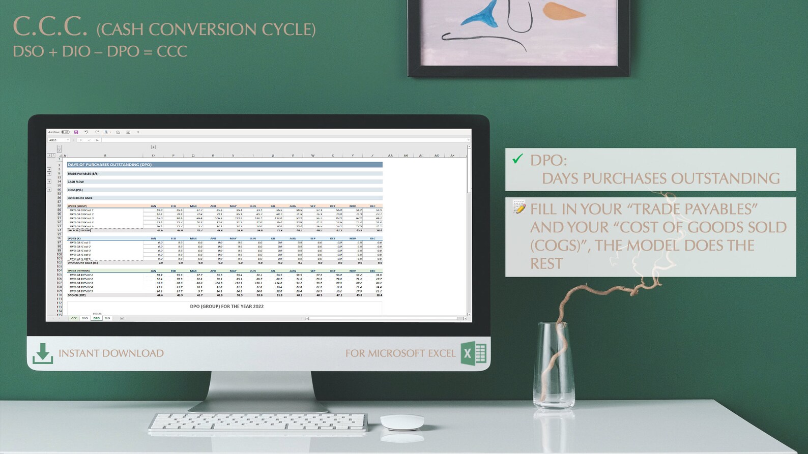 Cash Conversion Cycle | Excel Template | Cash Flow | DPO | DIO | DSO ...