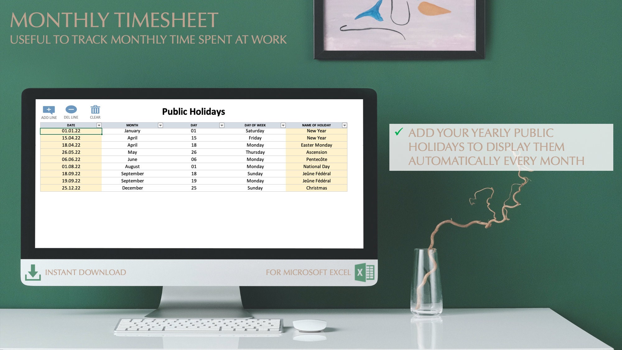 Employee Monthly Timesheet Excel Template Time Spent Excel Tool VBA Overtime Compensation Public ...