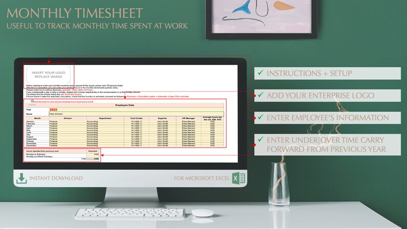 Employee Monthly Timesheet Excel Template Time Spent Excel Tool VBA ...