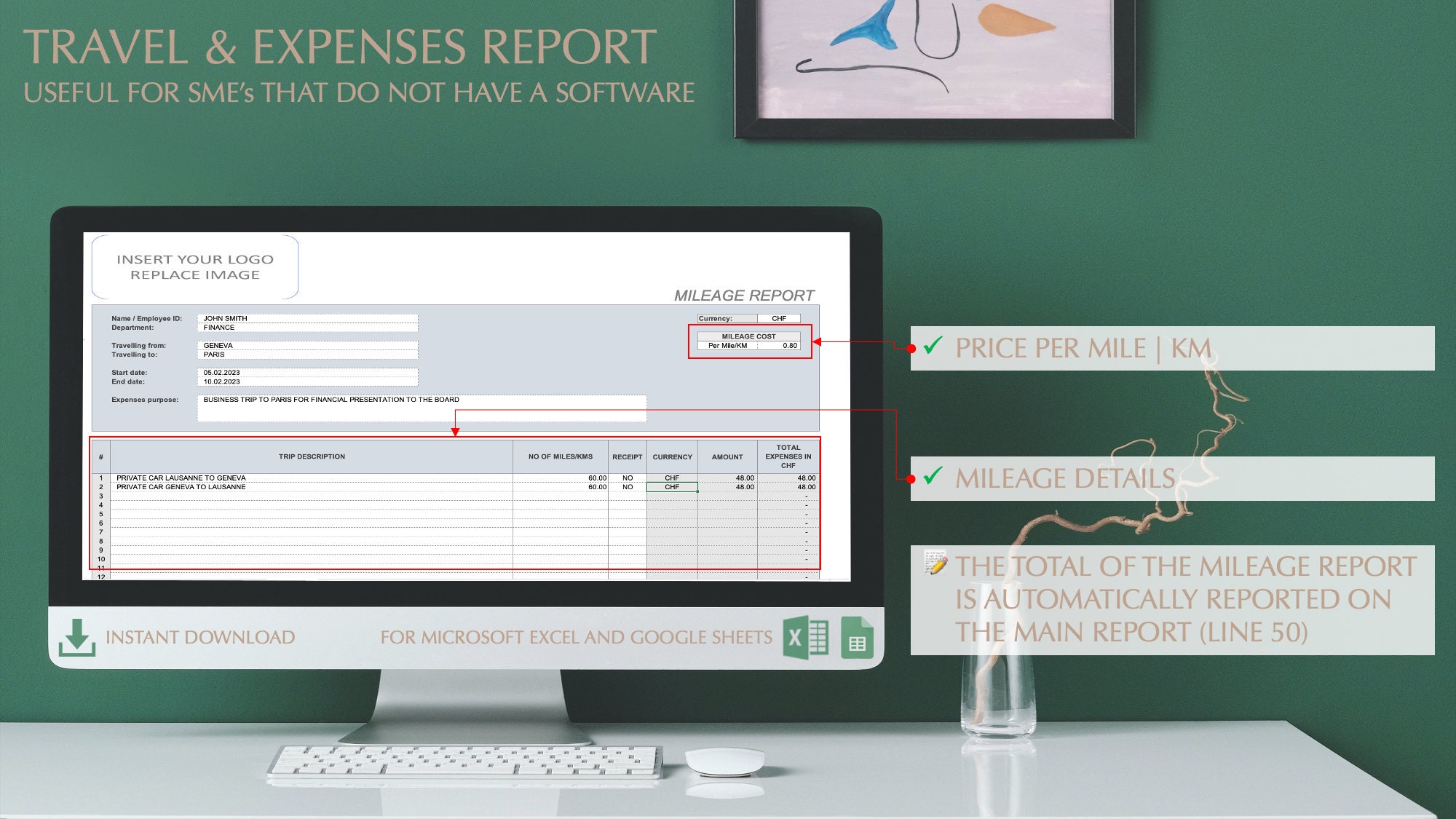 T&E Expense Report Template Expense Form Expense Management Business ...