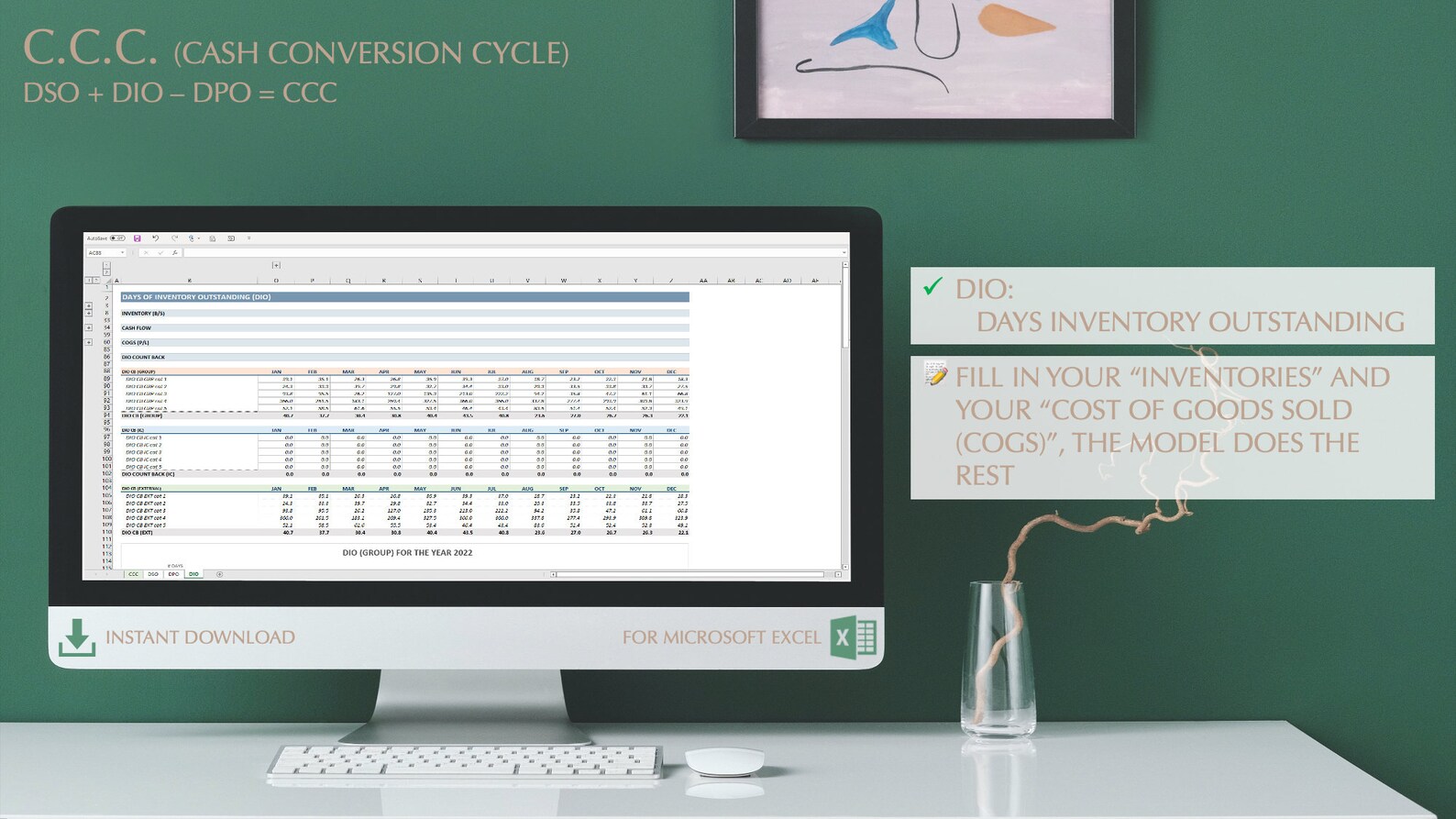 Cash Conversion Cycle | Excel Template | Cash Flow | DPO | DIO | DSO ...