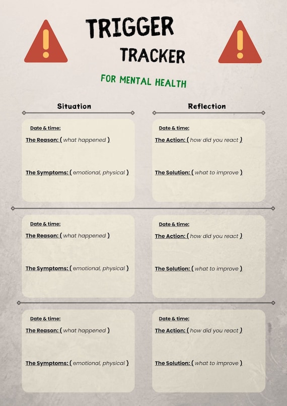 Trigger Tracker Printable Mental Health Planner Selfcare - Etsy