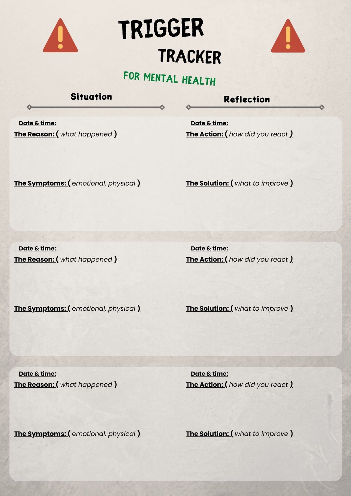 Trigger Tracker Printable Mental Health Planner Selfcare - Etsy