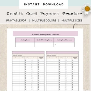 Credit Card Debt Payment Tracking Printout, Finance Tracker ...