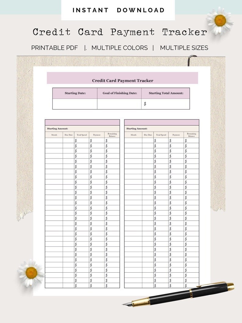 Credit Card Debt Payment Tracking Printout, Finance Tracker ...