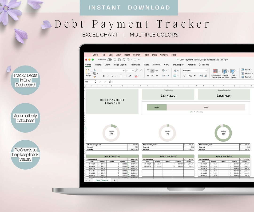 Debt Payment Tracker Excel Sheet Snowball Debt, Personal Finance Tool ...