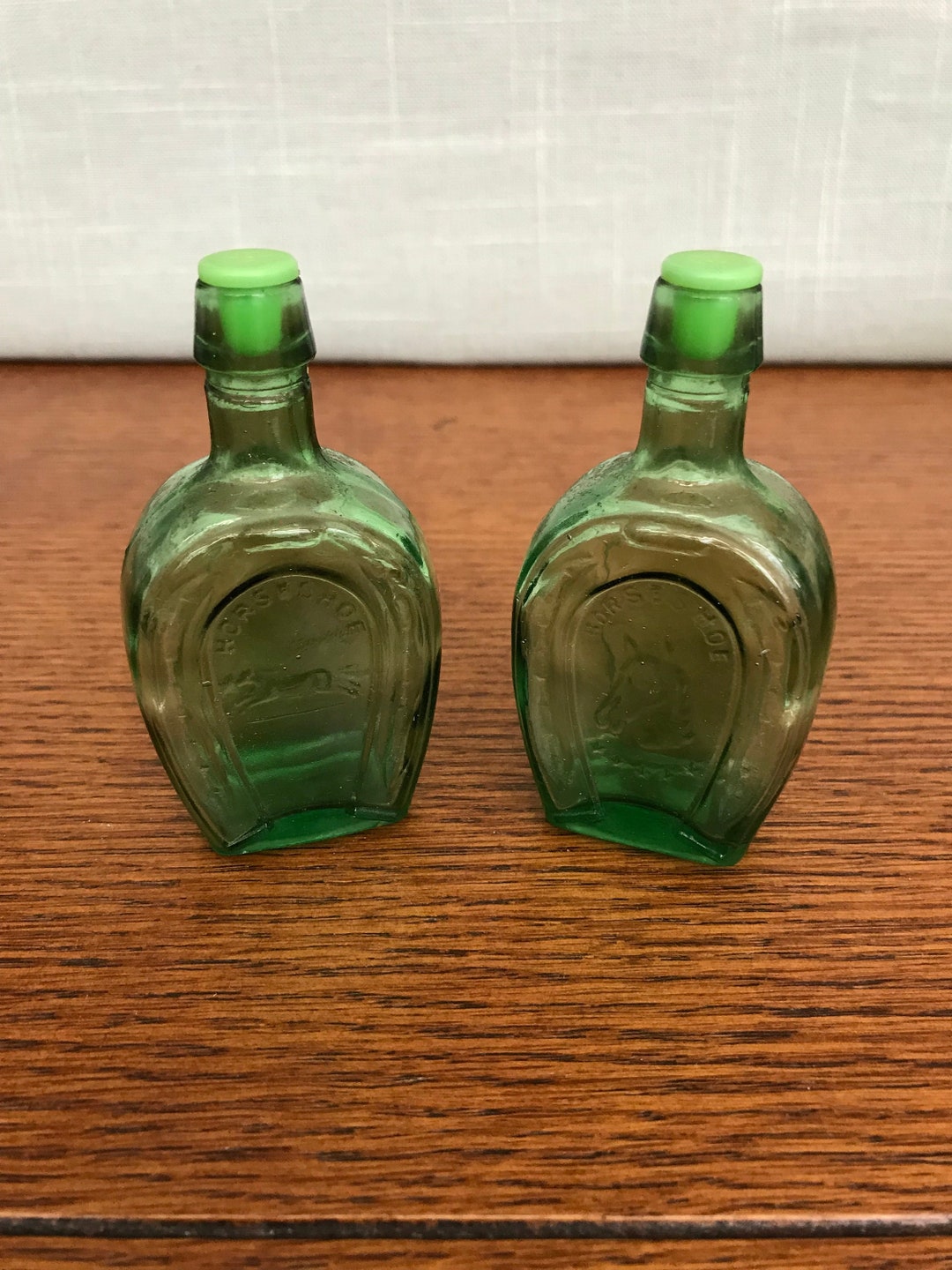 Wheaton Mini Horseshoe Green Glass Bottles Salt and Pepper Shakers - Etsy